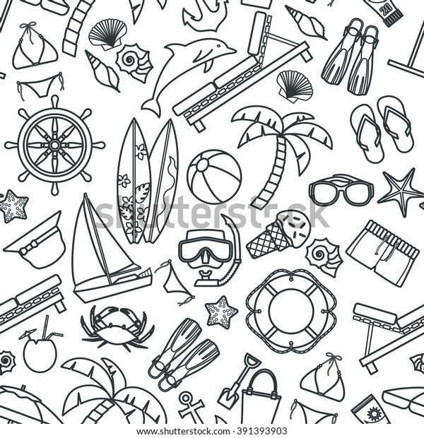 Vector Illustration Outline Beach Icon Design Stock Vector (Royalty ...