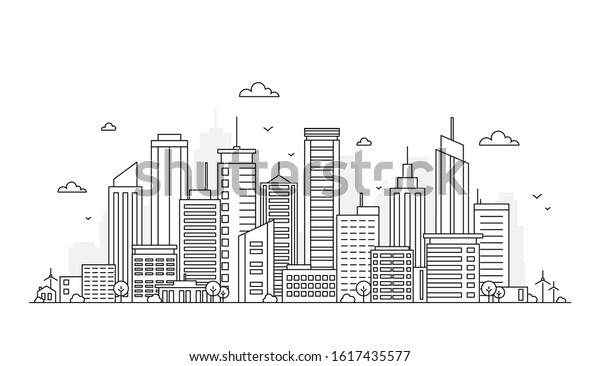Vector Illustration Outline City Landscape Urban Stock Vector (Royalty ...