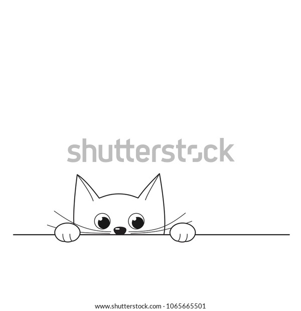 Vector Illustration Outline Cute Peeking Kitten Stock Vector (Royalty ...