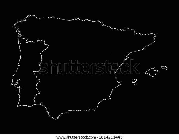 Vector Illustration Outline Map Iberian Peninsula Stock Vector (Royalty ...