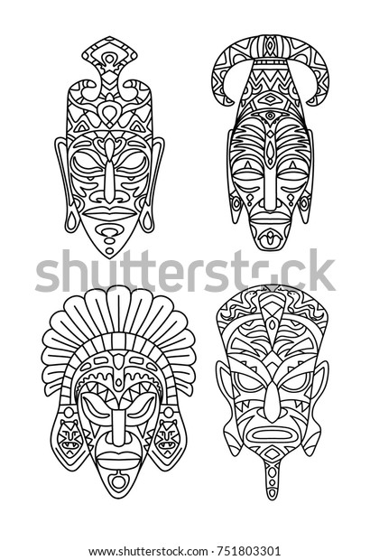 Vector Illustration Outline Set Mask Africa Stock Vector (Royalty Free ...