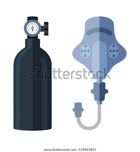 Vector Illustration Oxygen Cylinder Mask Flat Stock Vector (Royalty ...