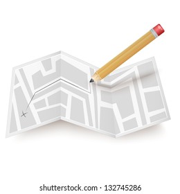 Vector Illustration Paper Map Pencil Stock Vector (Royalty Free ...