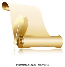 Vector Illustration Paper Scroll Feather Stock Vector (Royalty Free ...