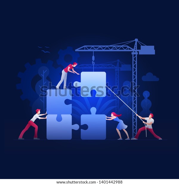 Vector Illustration People Building New Achievements Stock Vector ...