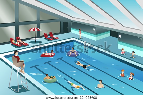 Vector Illustration People Going Swimming Indoor 스톡 벡터(로열티 프리) 324093908