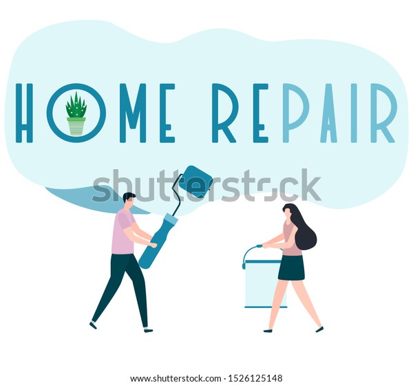 Vector Illustration People Holding Tools Painting Stock Vector (Royalty ...