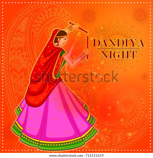 Vector Illustration People Performing Garba Dance Stock Vector (Royalty ...