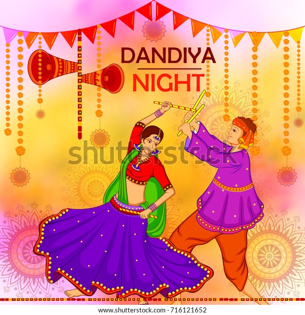 Vector Illustration People Performing Garba Dance Stock Vector (Royalty ...