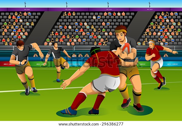 Vector Illustration People Playing Rugby Seven Stock Vector (Royalty ...