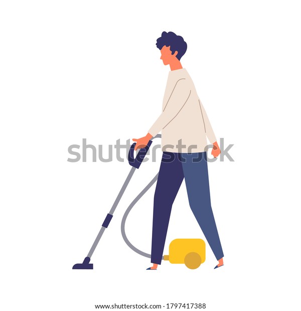 Vector Illustration People Vacuuming Room People Stock Vector (Royalty ...