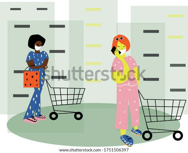 Vector Illustration People Waiting Line Social Stock Vector (Royalty ...