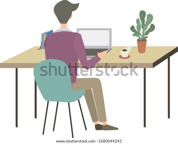 Vector Illustration People Working Desk Stock Vector (Royalty Free ...