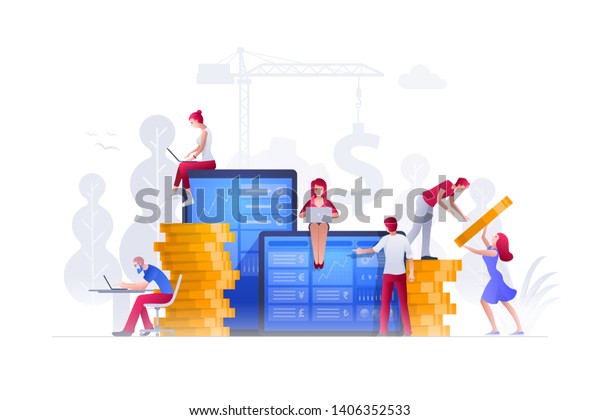 Vector Illustration People Working On Financial Stock Vector (Royalty ...