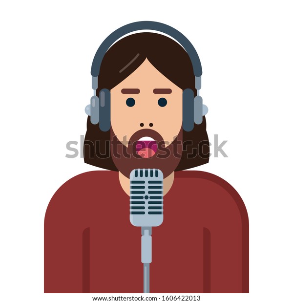 Vector Illustration Person Speaking Into Microphone Stock Vector ...