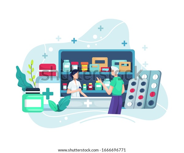 Vector Illustration Pharmacist Counter Pharmacy Pharmacy Stock Vector ...