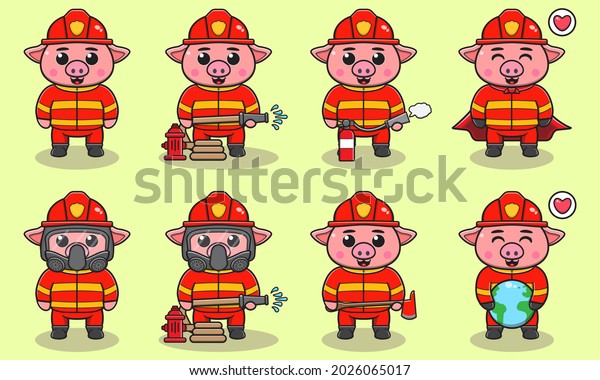 Vector Illustration Pig Firefighters Set Fire Stock Vector (Royalty ...