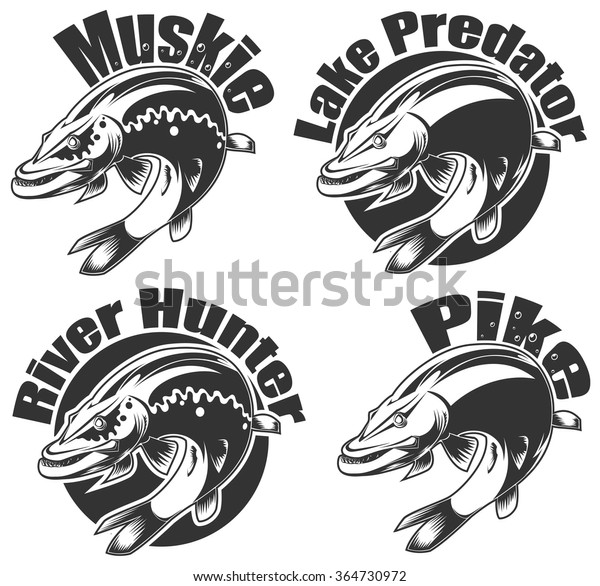 Stock vektor „Vector Illustration Pike Fishing Emblems Logos“ (bez ...