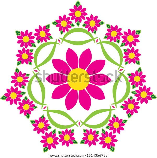 Vector Illustration Pink Flowers Shape Wreath Stock Vector (Royalty ...