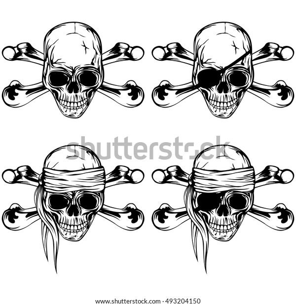 Vector Illustration Pirate Skull Crossed Bones Stock Vector (Royalty ...