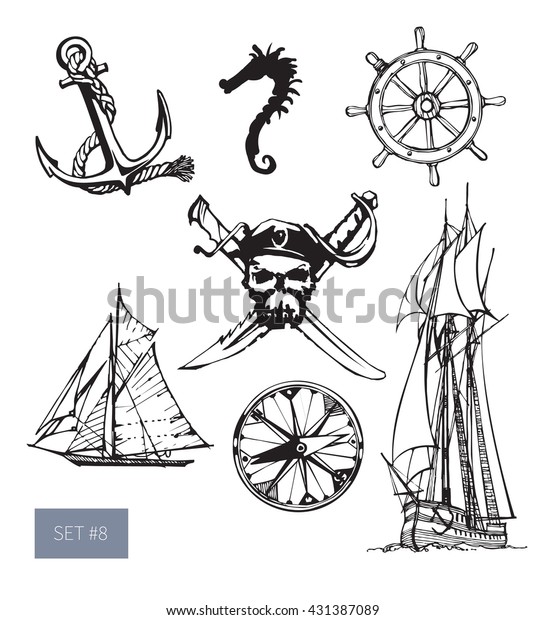 Vector Illustration Pirate Symbols Set Jolly Stock Vector (Royalty Free ...