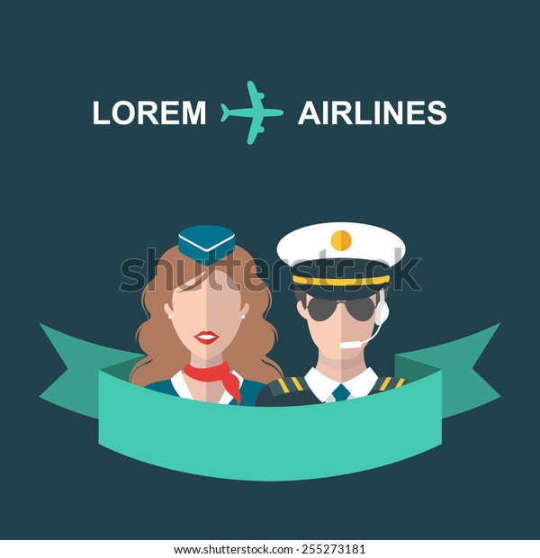 Vector Illustration Plane Stewardess Pilot Ribbon Stock Vector (Royalty ...