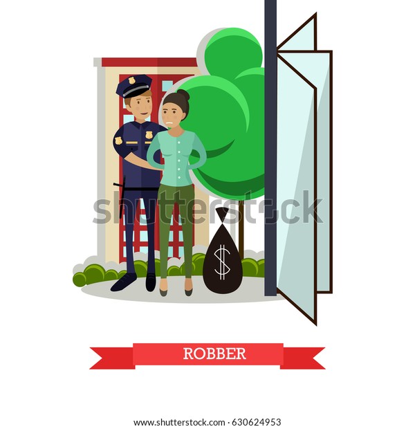 Vector Illustration Policeman Catching Robber Female Stock Vector ...