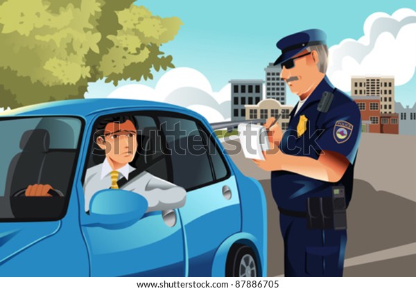 Vector Illustration Policeman Giving Driver Traffic Stock Vector ...