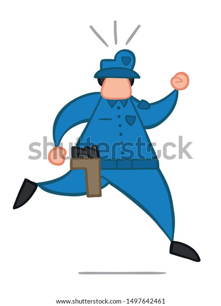 Vector Illustration Policeman Running Hand Drawn Stock Vector (Royalty ...