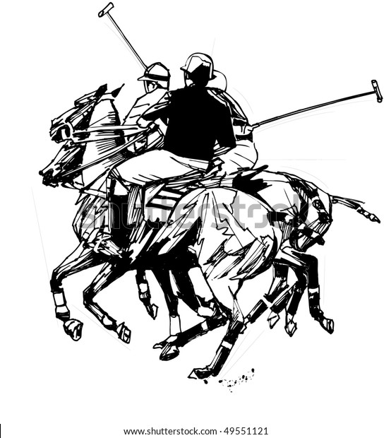 Vector Illustration Polo Players Hand Drawing Stock Vector (Royalty ...