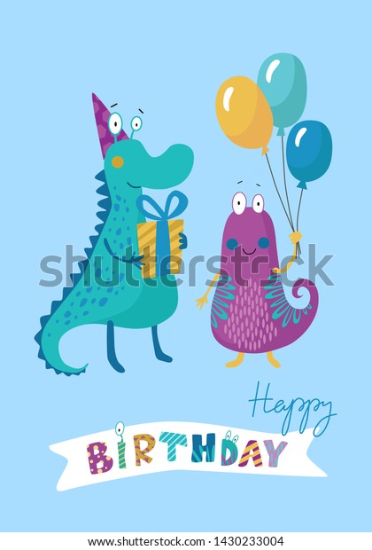 Vector Illustration Postcard Happy Birthday Kind Stock Vector (Royalty ...