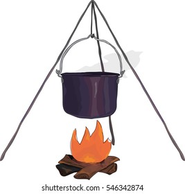 Vector Illustration Pot On Fire Smoke Stock Vector (Royalty Free ...