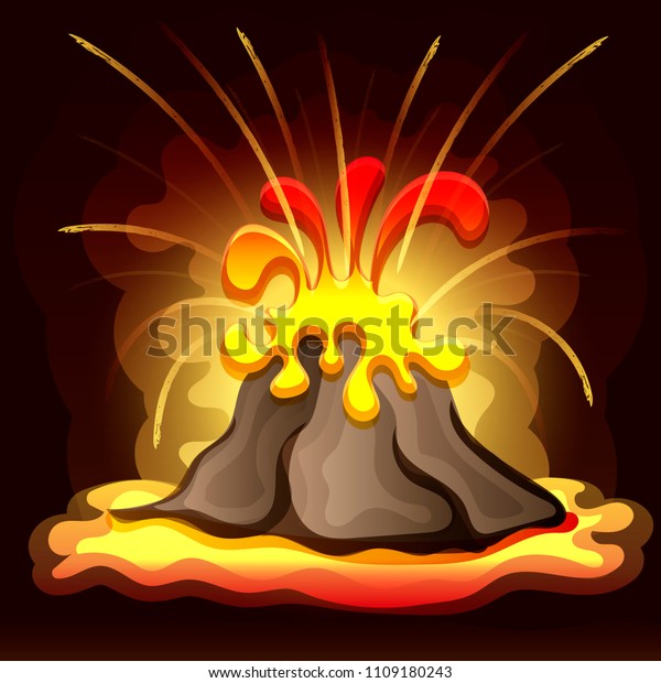 Vector Illustration Prehistoric Landscape Volcano Eruption Stock Vector ...