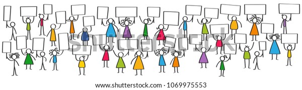 Vector Illustration Protesting Colorful Stick Figures Stock Vector ...