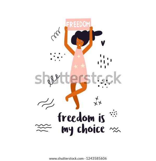 Vector Illustration Protesting Young Woman Holding Stock Vector