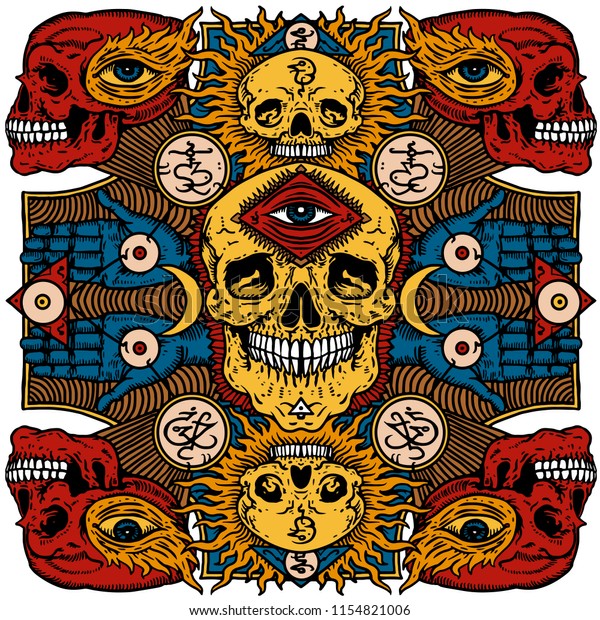 Vector Illustration Psychedelic Skulls Third Eye Stock Vector (Royalty ...