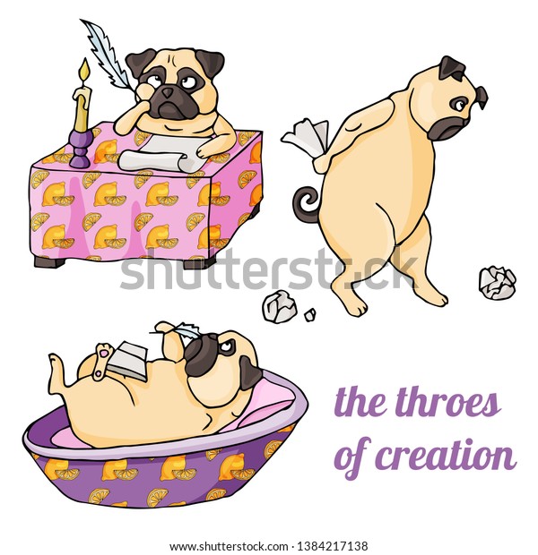 Vector Illustration Pug Writer Stock Vector (Royalty Free) 1384217138 ...