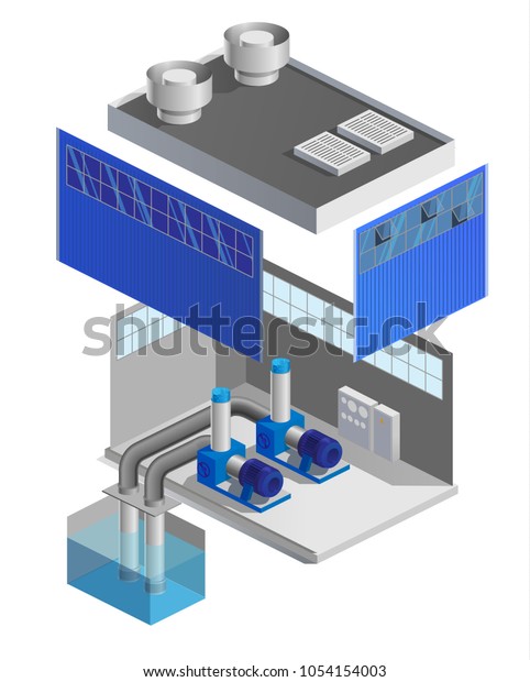Vector Illustration Pumping Station Water Pump Stock Vector (Royalty ...