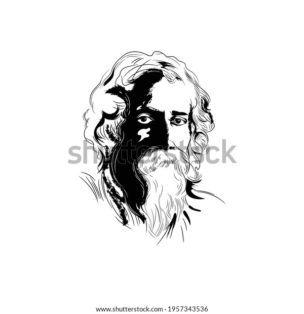 Vector Illustration Rabindranath Tagore Portrait Celebrated 库存矢量图（免版税 ...