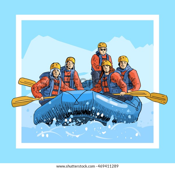 Vector Illustration Rafting Team Isolated On Stock Vector (Royalty Free ...