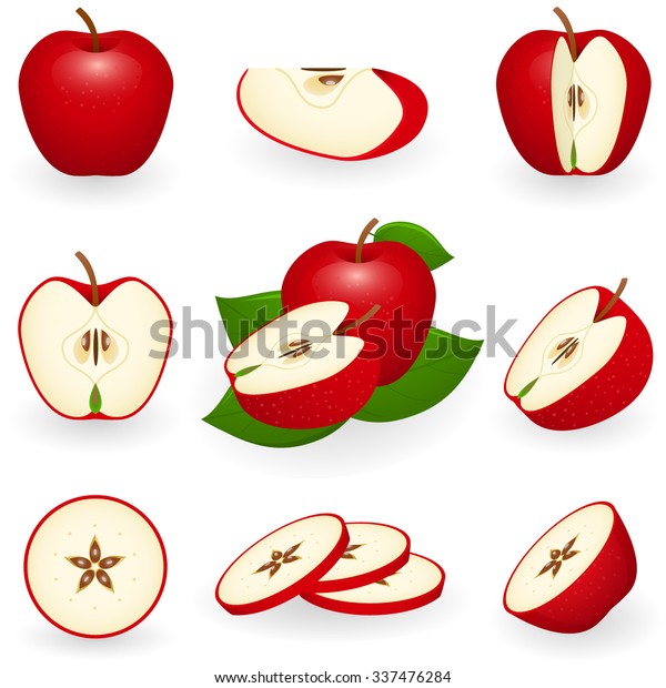 Vector Illustration Red Apple Sliced Apple Stock Vector (Royalty Free ...