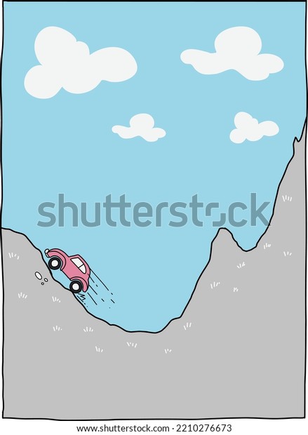 Vector Illustration Red Car Road Uphill Stock Vector (Royalty Free ...
