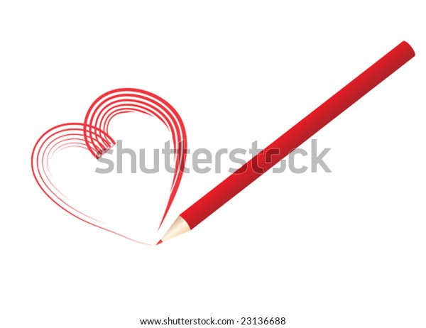 Vector Illustration Red Pencil Drawing Heart Stock Vector (Royalty Free ...