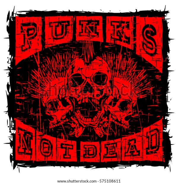 Vector Illustration Red Skulls Punk Mohawk Stock Vector (Royalty Free ...
