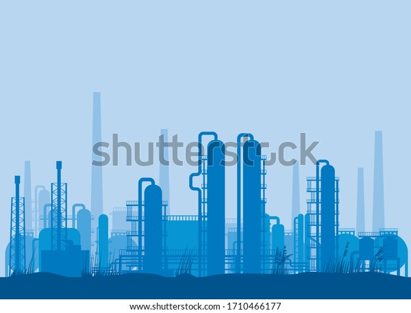 Vector Illustration Refinery Silhouette Against Blue: Vector có sẵn ...