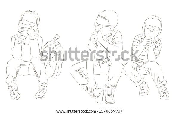 Vector Illustration Resting Children Sketch Seated Stock Vector ...