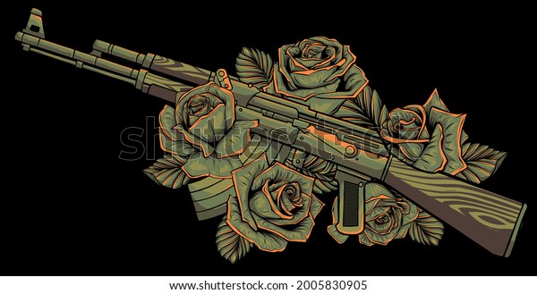 Vector Illustration Rifle Roses Design Stock Vector (Royalty Free ...