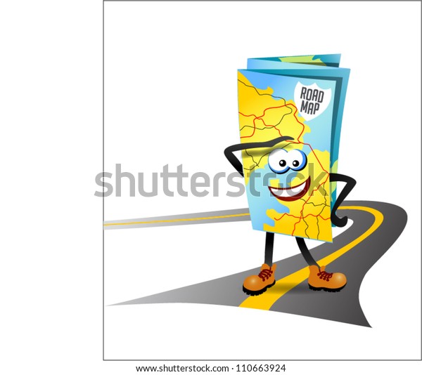 Vector Illustration Road Map Cartoon Character Stock Vector (Royalty ...