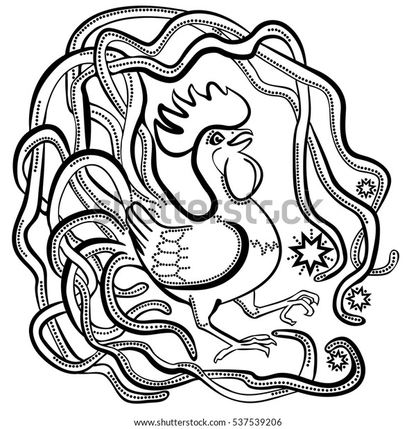 Vector Illustration Rooster Stars Black White Stock Vector (Royalty ...