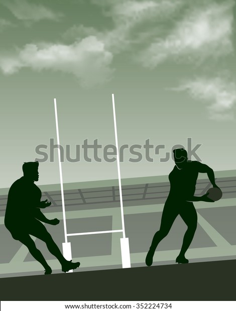 Vector Illustration Rugby Background Players Ball Stock Vector (Royalty ...